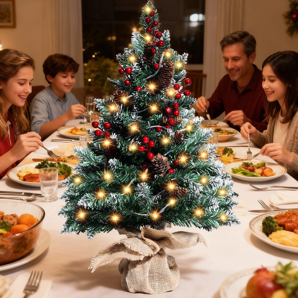 2ft Artificial Christmas Tree W LED String Lights & Ornaments Tabletop ...