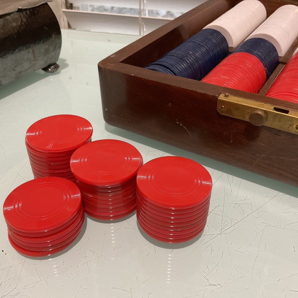 Antique Poker Chip Box Set in Wood Case 299 Chips - 10.5” X 9” | eBay