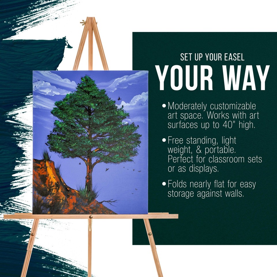 64" Torrey Wooden A-Frame Tripod Artist Floor Easel, Adjustable Display ...