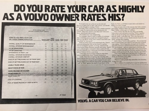 1977 Volvo Rating Vintage Car Art Ad Print Advertisement | eBay