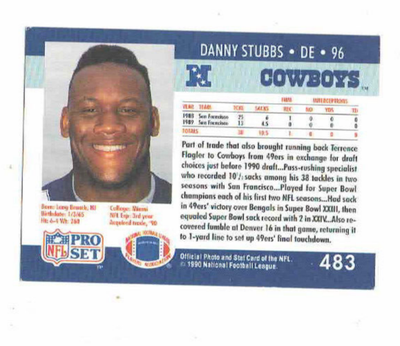 Danny Stubbs Cowboys #96 DE #483 NFL Pro Set 1990 Football Card | eBay