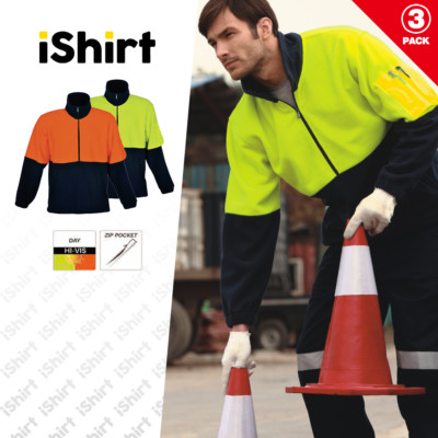 3 X HI VIS JACKET POLAR FLEECE HALF ZIP WINTER JACKET SAFETY WORKWEAR ...