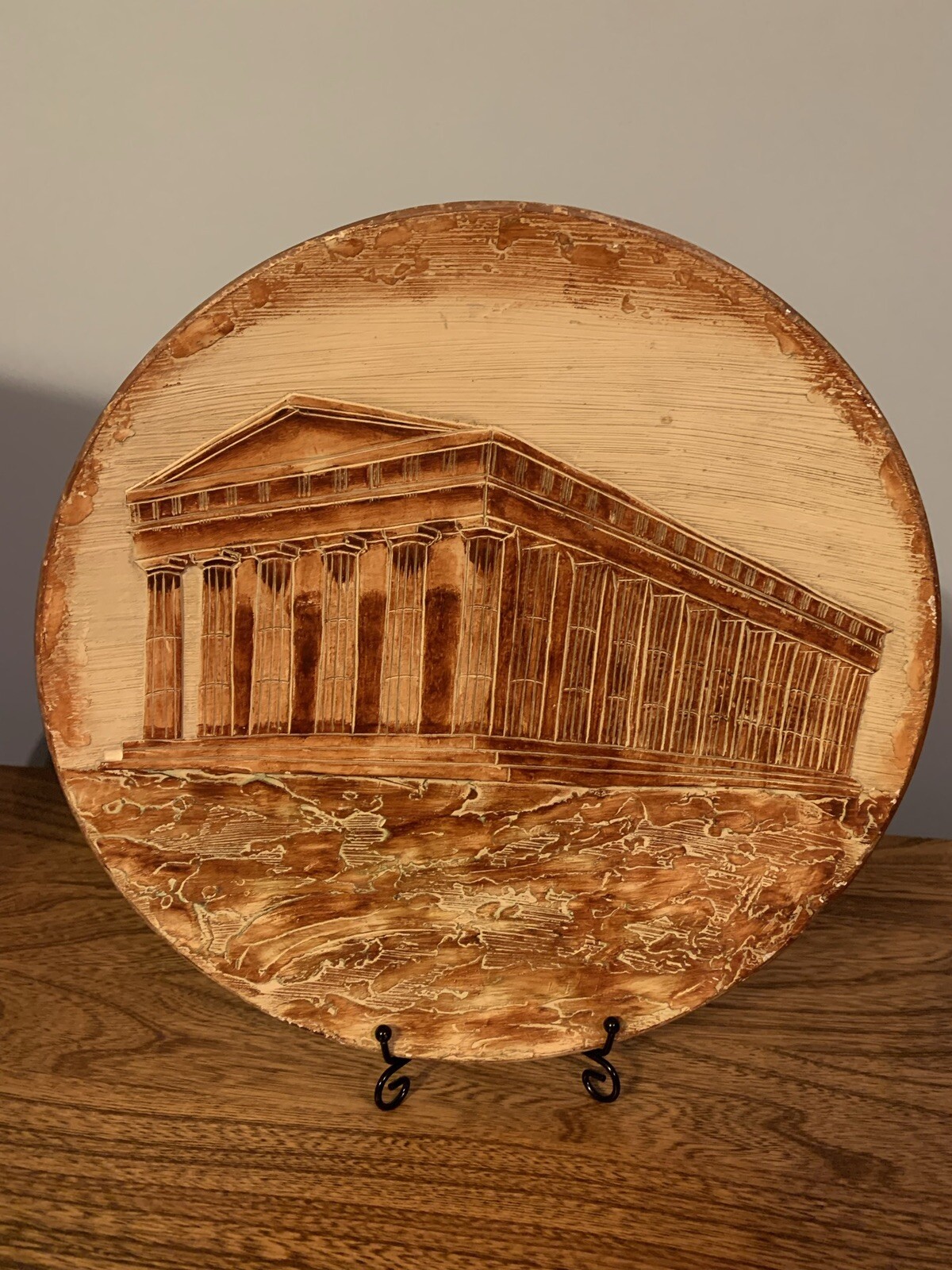 Rare Vtg Temple of Hephaestus Athens Greece Hand Carved Stoneware Plate ...