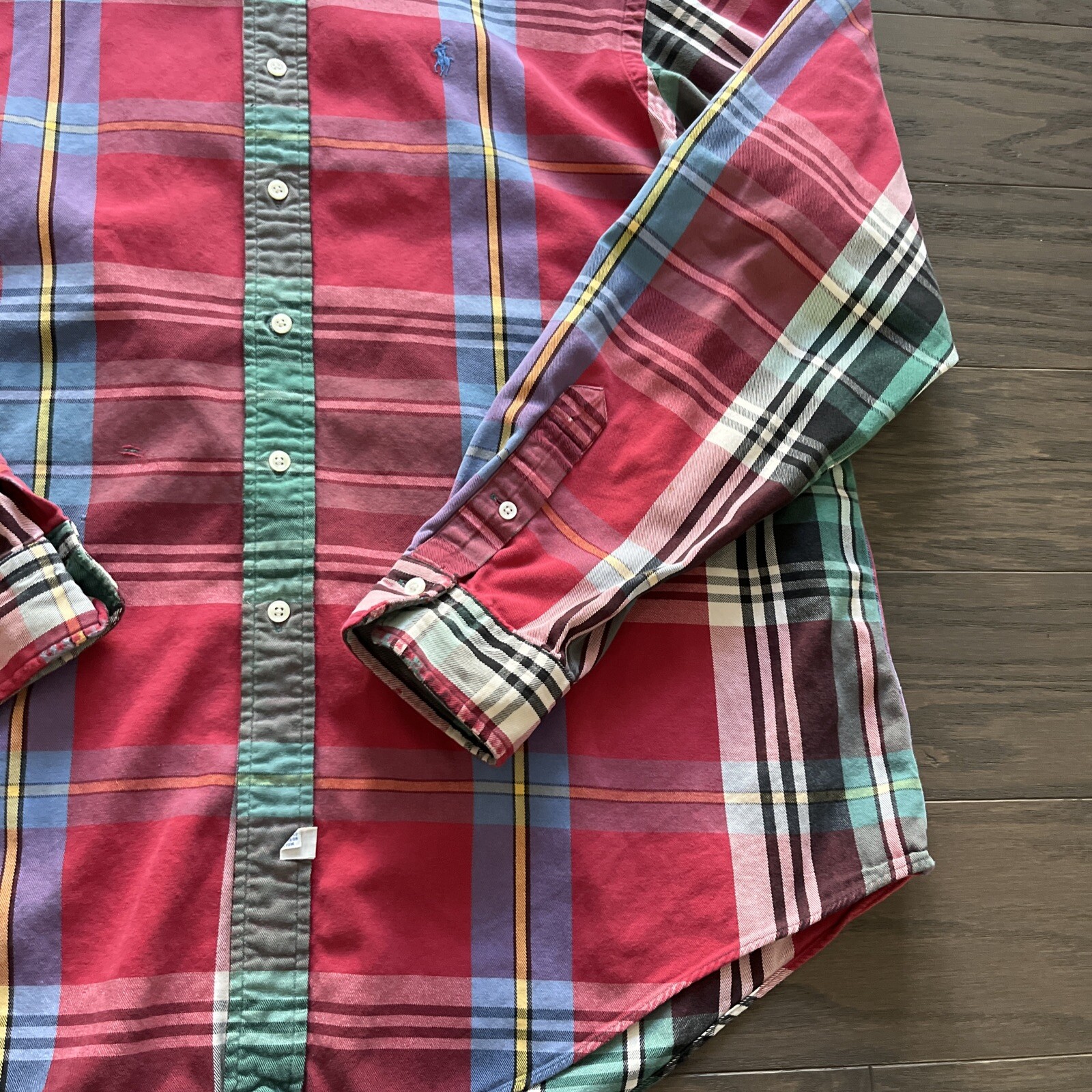 VTG Ralph Lauren Polo Button Up Shirt Red Colorblock Mens Flannel ...