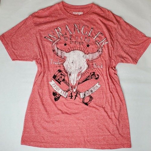 Wrangler Mens Large Tshirt Red Cow Skull Ranch Tee Soft Lightweight ...