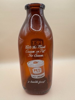 Vintage PET Dairy Products Grade A Amber Glass Milk Bottle Round Quart ...