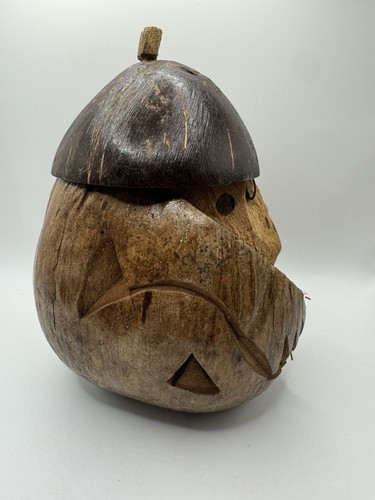 Vintage Hawaii Hand Carved Coconut Monkey Coin Bank Handmade Souvenir ...