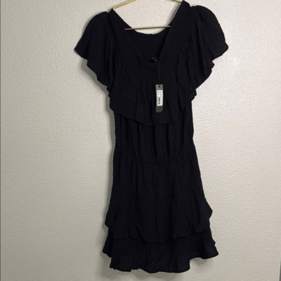 NWT-Bobi Black- off the shoulder Elegant Black Ruffled Dress- Medium | eBay