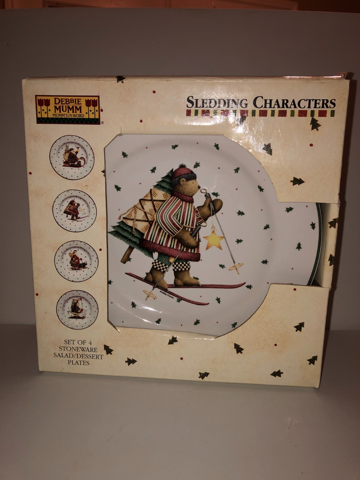 Sakura Debbie Mumm Set of 4 Sledding Characters Christmas Salad ...