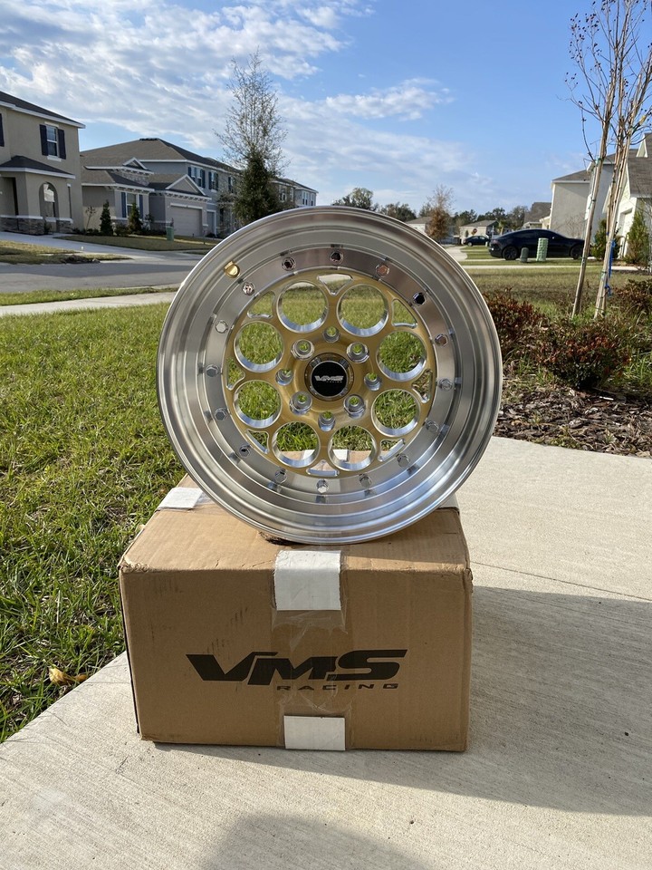 VMS Revolver Gold Polished Lip Drag Wheel 15x8 4X100 and 4x114.3 SET OF ...