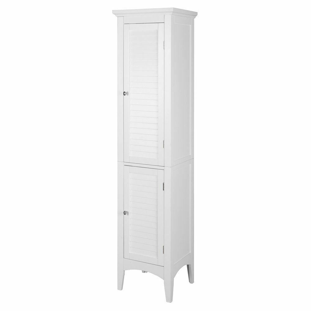 White Finish Wooden Linen Tower Storage Cabinet Tall Organizer Bathroom ...