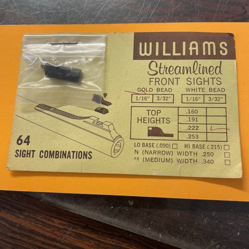 Williams Front sight insert streamlined 1/16 gold | eBay