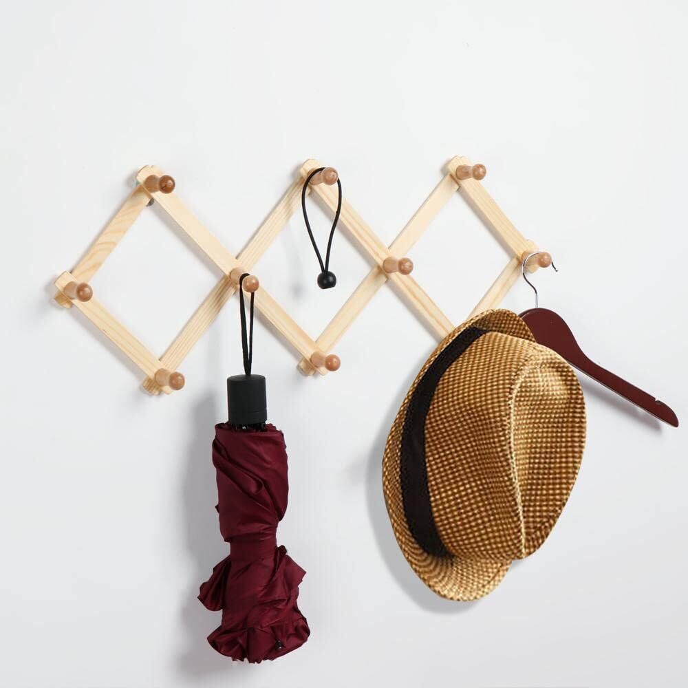 2X Peg Wooden hanger Expandable Wooden Coat Rack Hat Closet Hook ...