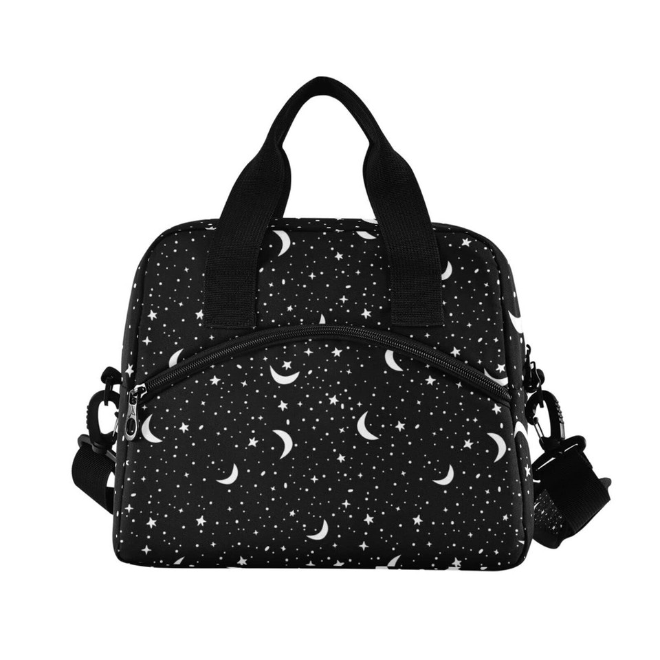 Black Space Star Moon Lunch Bag Insulated Tote Bag Cooler Lunch Box Bag ...