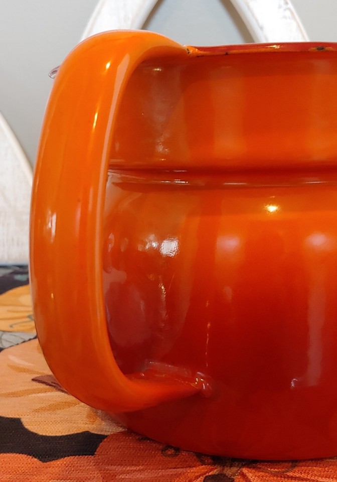 Vintage Modern Farmhouse French Enamelware Orange & Gray Milk Boiler ...