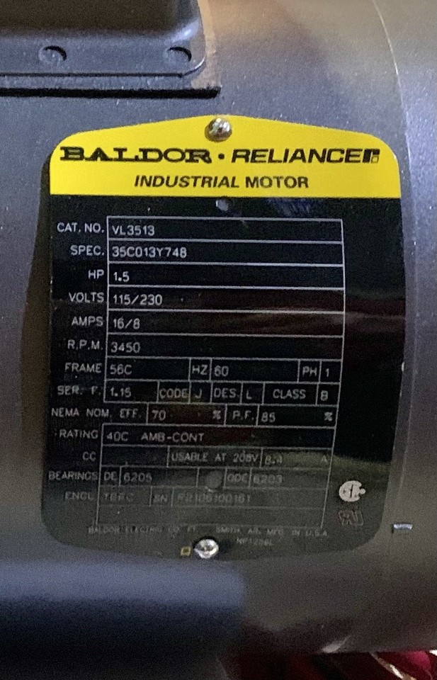 Baldor VL3513 Ac Motor 56c 1ph 1-1/2hp 3450rpm 115/230v-ac New In ...