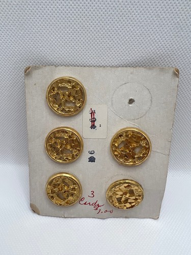 Vintage Solid Brass Buttons 5/8" 5 Buttons On Card Dress Gold Tone Mint ...
