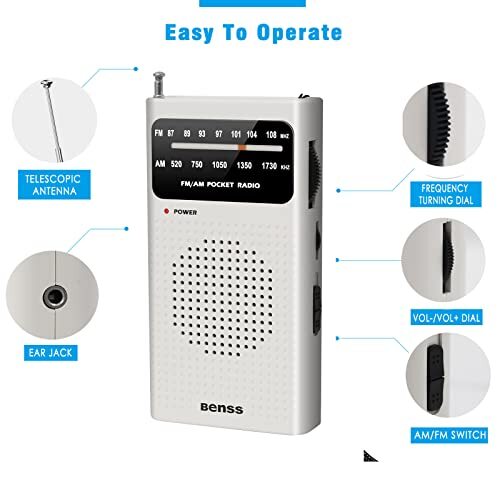 Small Radios Portable AM FM, Transistor radios 2AA Battery Operated ...
