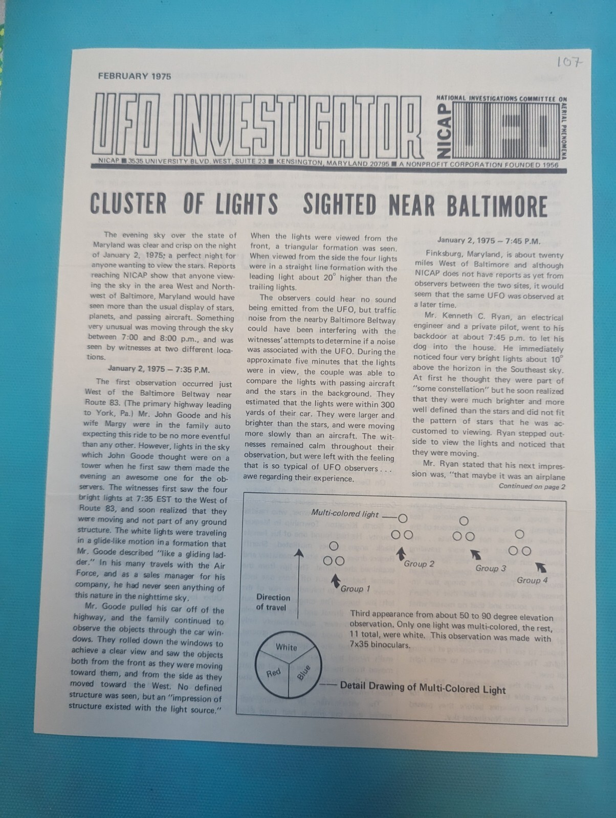 The UFO Investigator February 1975 NICAP Cluster of lights sighted near ...