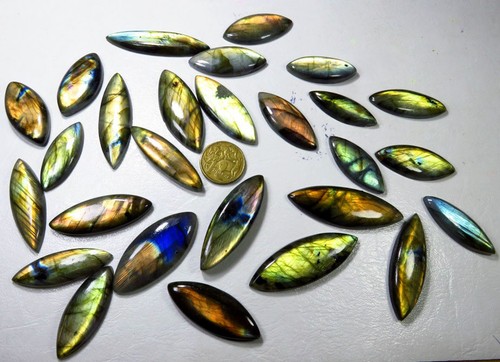 NATURAL GOLDEN FLASH LABRADORITE CABOCHON 1380 Cts/ 26 Pcs MARQUISE ...