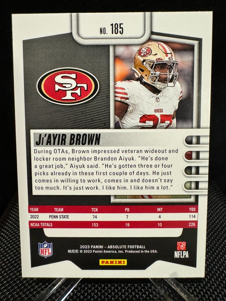 2023 Panini Absolute Ji’Ayir Brown Rookie RC San Francisco 49ers #185 ...