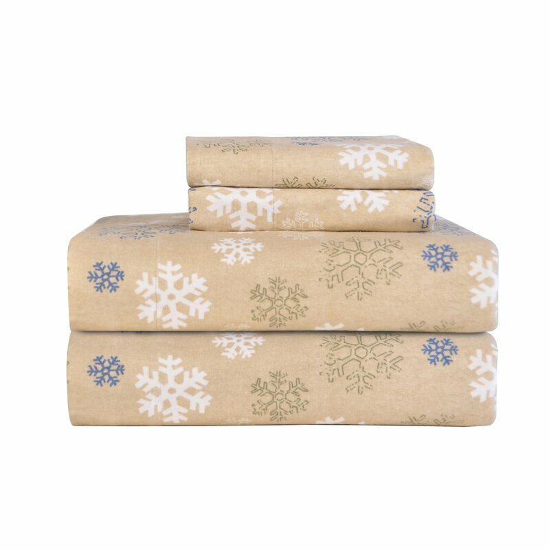 Oatmeal Snowflakes Winter 4 pc Flannel Sheet Set Twin XL Full Queen Cal ...