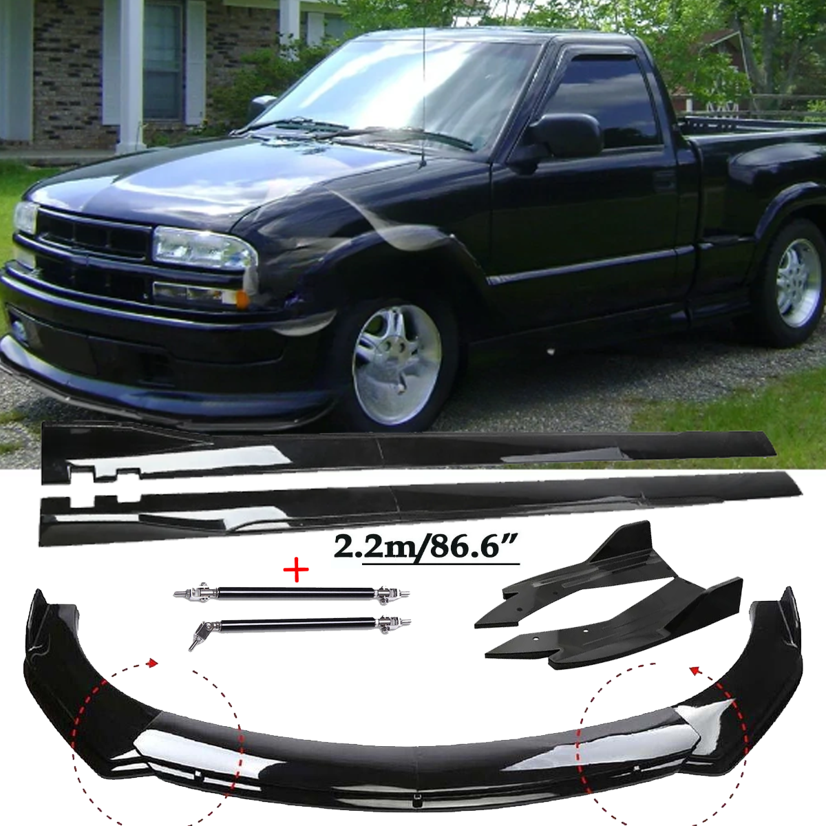 For Chevrolet Chevy S10 Gloss Black Front Bumper Lip Splitter Spoiler+ ...