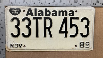 1989 Alabama trailer license plate 33TR 453 Franklin stamped year 89 ...