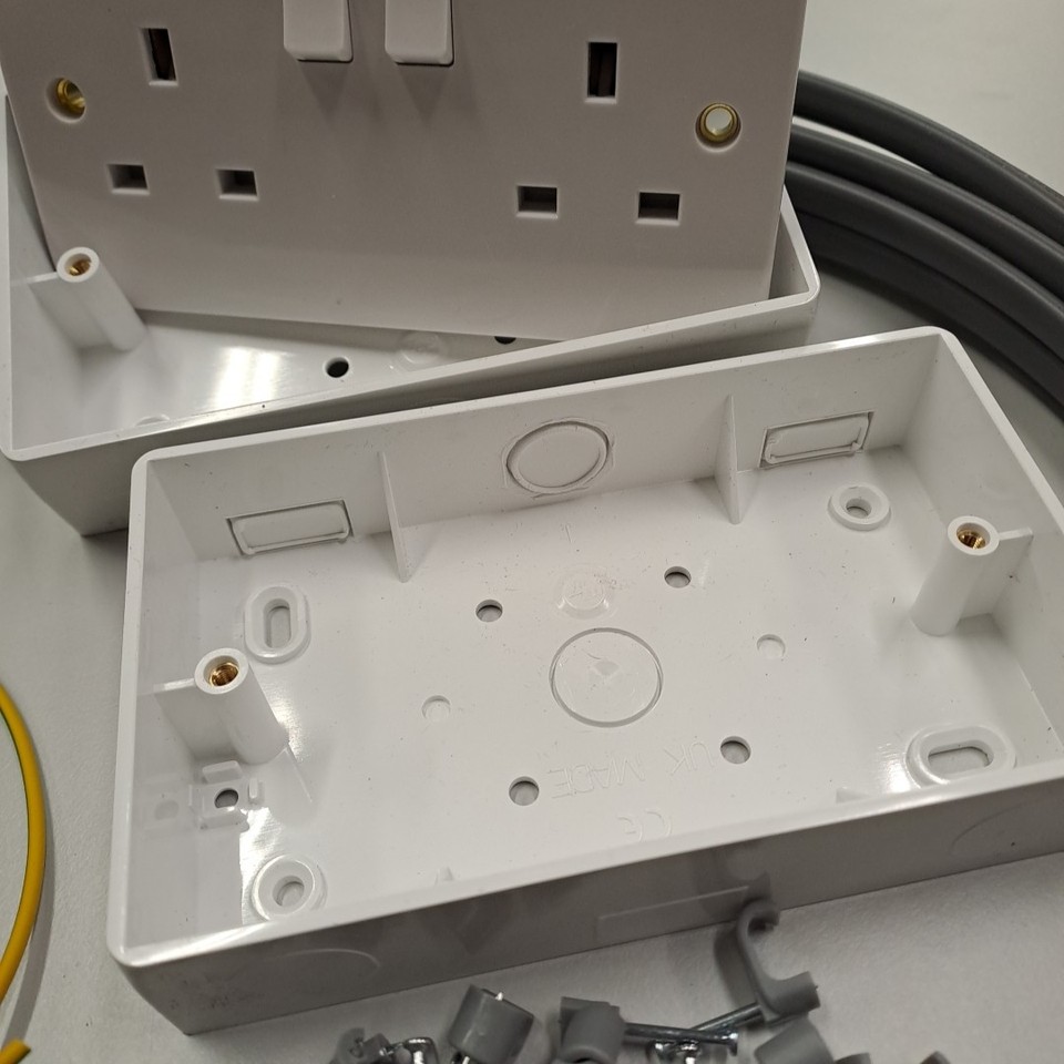 Socket Wiring Kit 13A 2gang DIY Friendly For Shed Garage Outhouse Twin ...