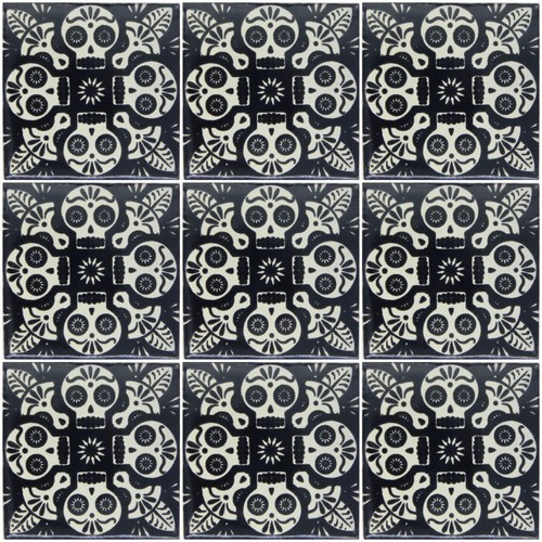 25 Mexican Talavera Black Skull tiles 4x4 Decorative Folk Art Handmade ...