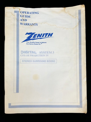 1991 Zenith System 3 Color Projection TV Operating Guide and Warranty ...
