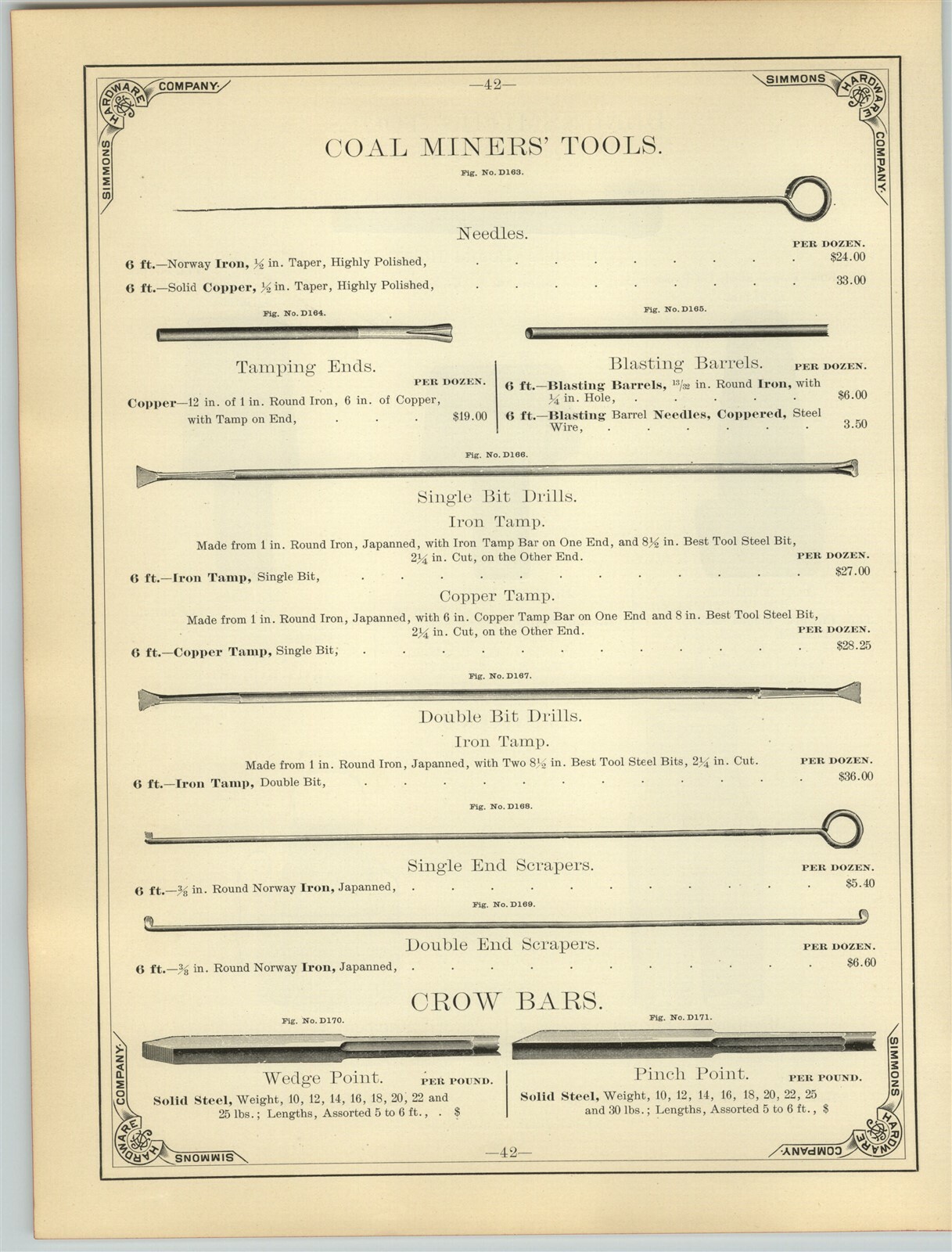 1894 PAPER AD 3 PG Coal Miners' Tools Drills Crow Bar Prospecting Pick ...