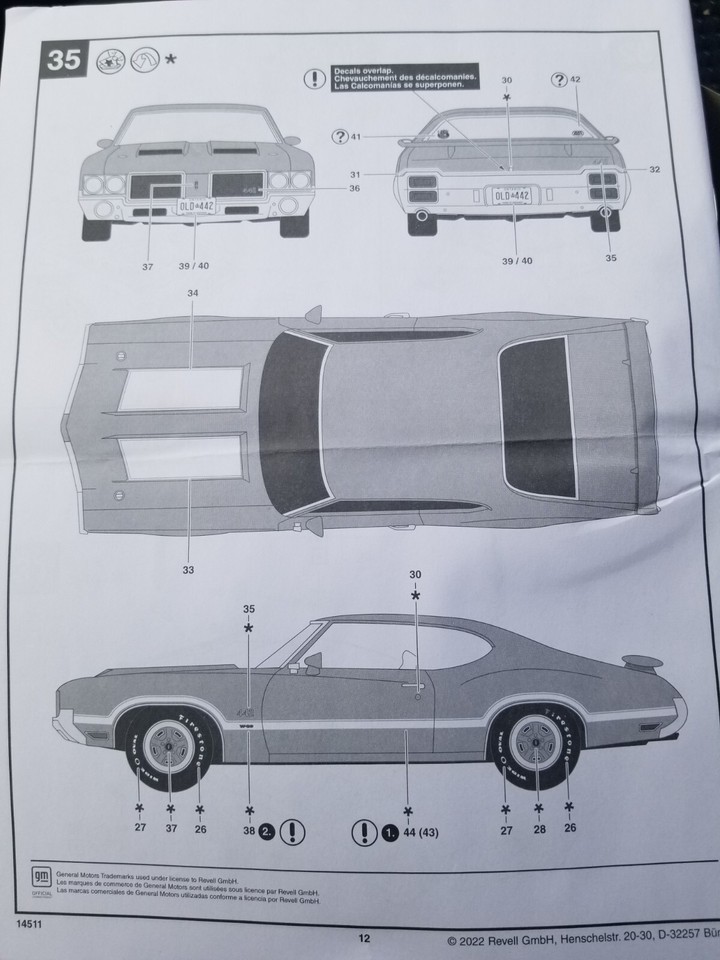71 Olds 442 W-30 DECAL SHEET from Revell 1:25 Model Kit 1971 Cutlass ...