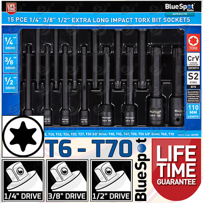 BLUESPOT Extra Long Impact Torx Bit Socket Set 1/4" 3/8" 1/2" Drive ...