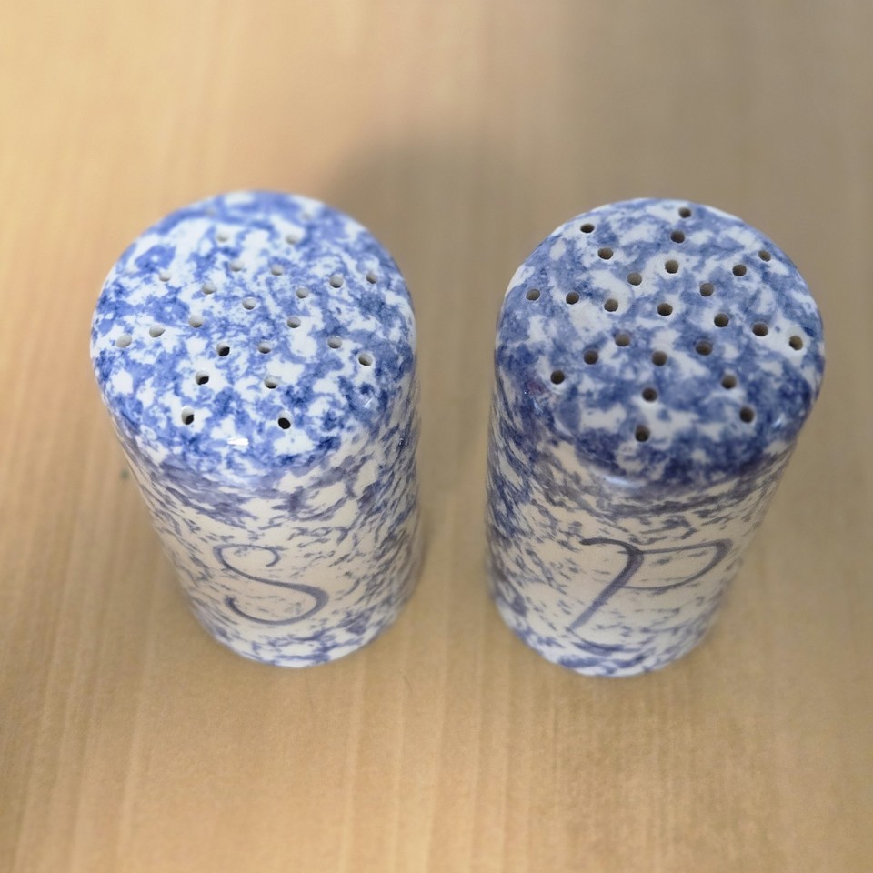 Vintage 90s Blue Sponge Large Salt And Pepper Shakers Set Of 2 ...