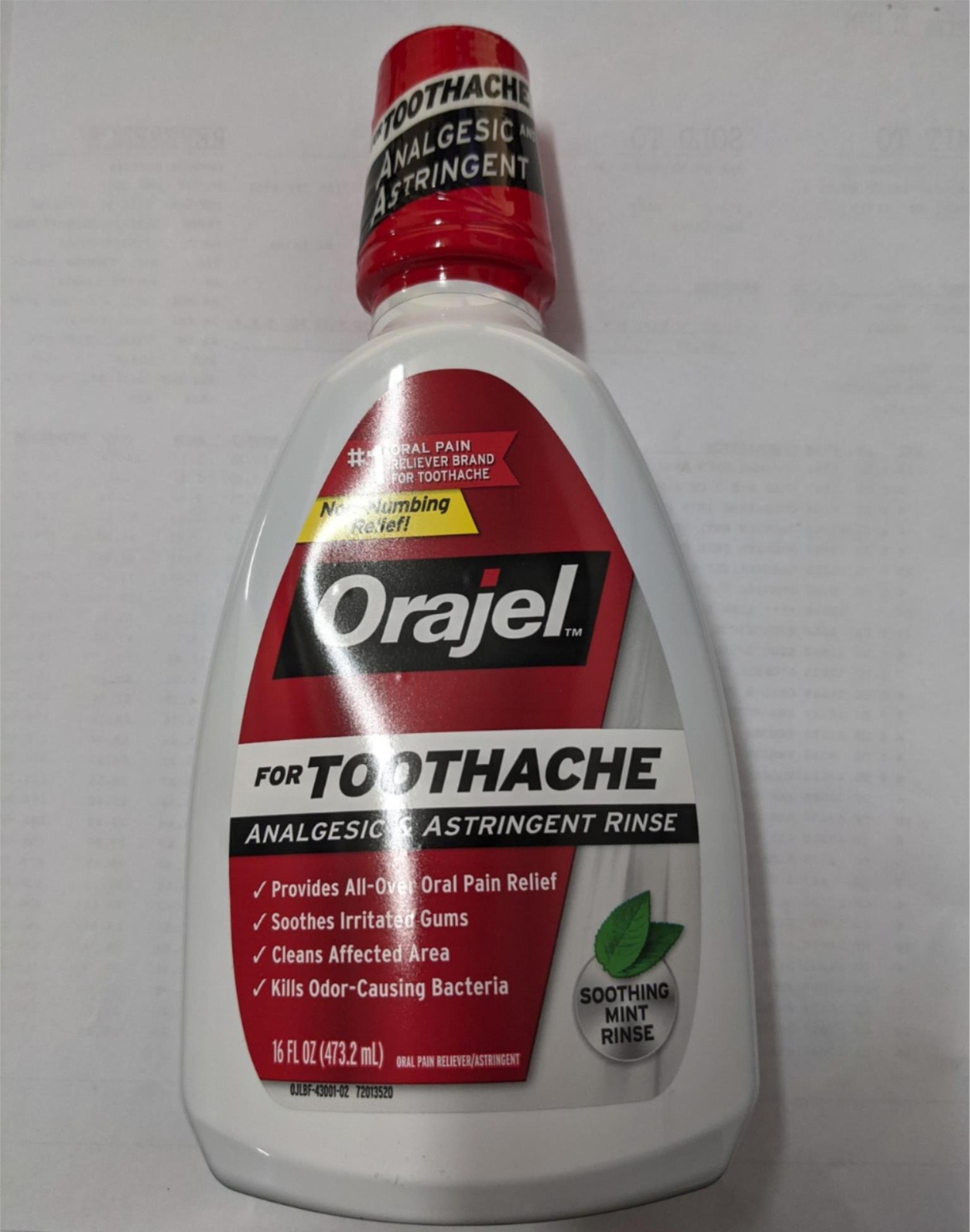 Orajel Analgesic & Astringent Rinse for Toothache, Soothing Mint, 16 fl ...