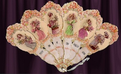 VICTORIAN Vintage 6 LADIES HAND FAN greeting card! WOW | eBay