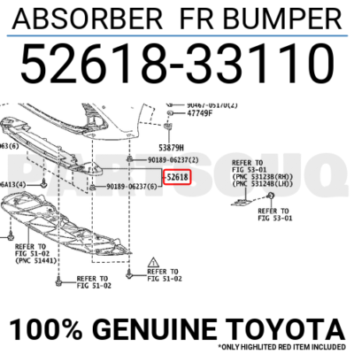 5261833110 Genuine Toyota ABSORBER FR BUMPER 52618-33110 | eBay