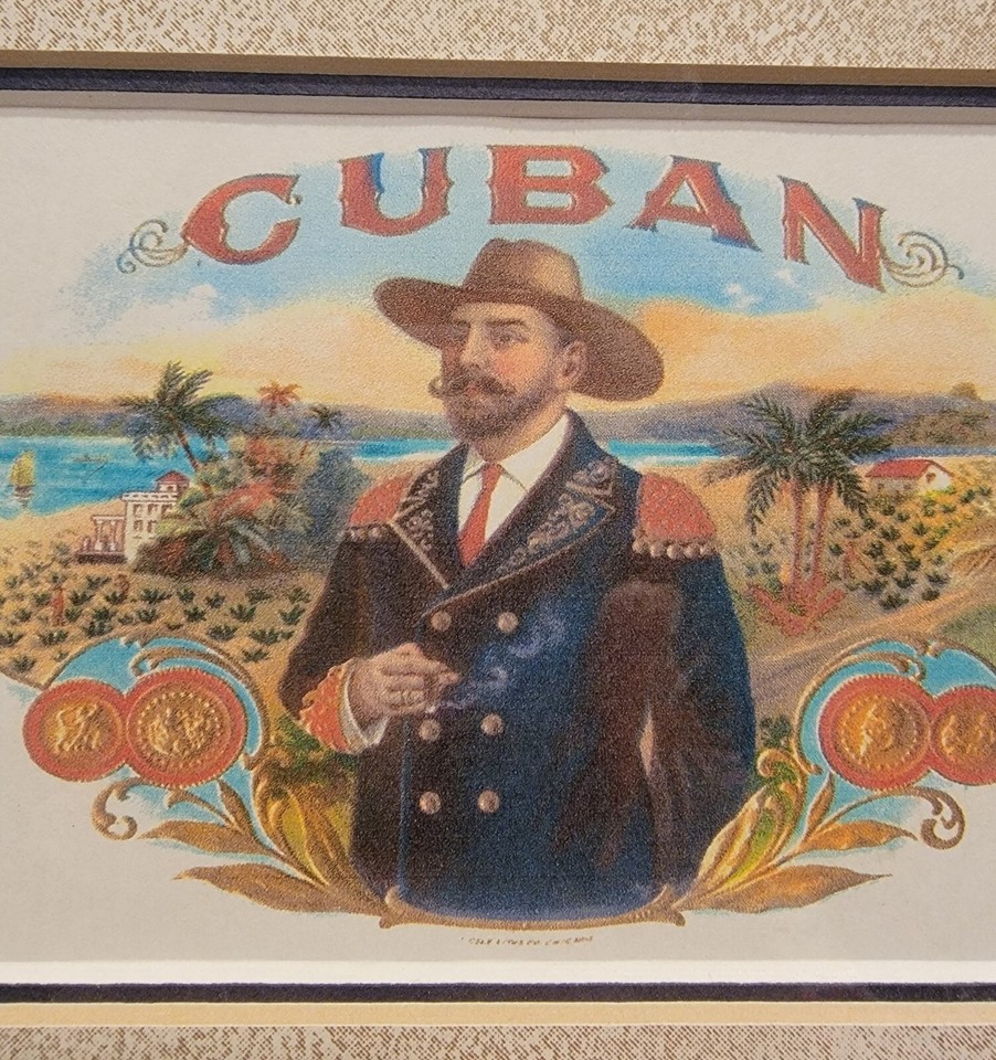 Beautifully Framed Print Cuban Cigar Label - Veguero Cubano/ Bongos ...