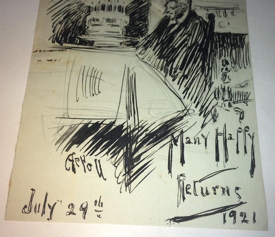 Rare Antique American Happy Returns Pen Ink Drawing Artist Jennie ...