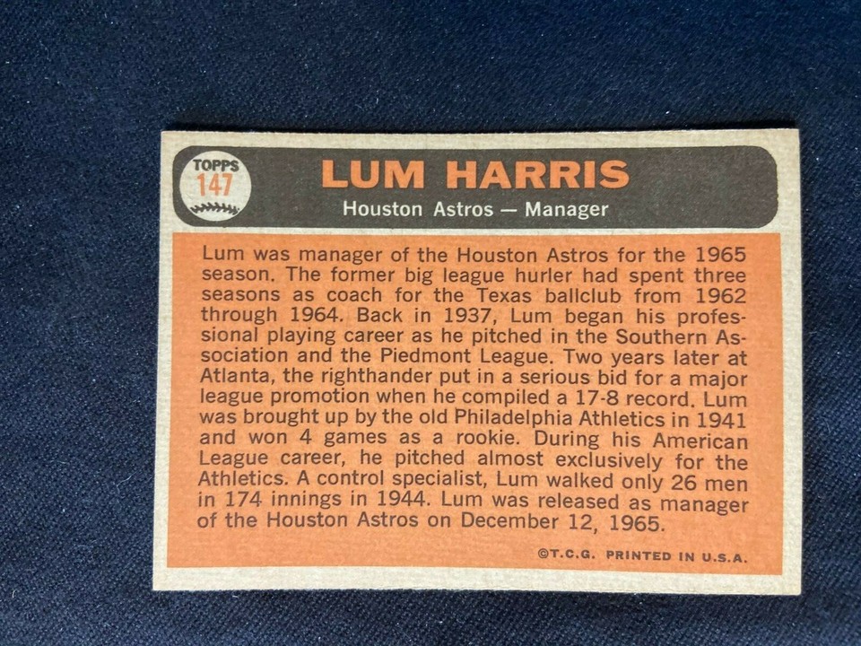 1966 Topps NM #147 Lum Harris | eBay