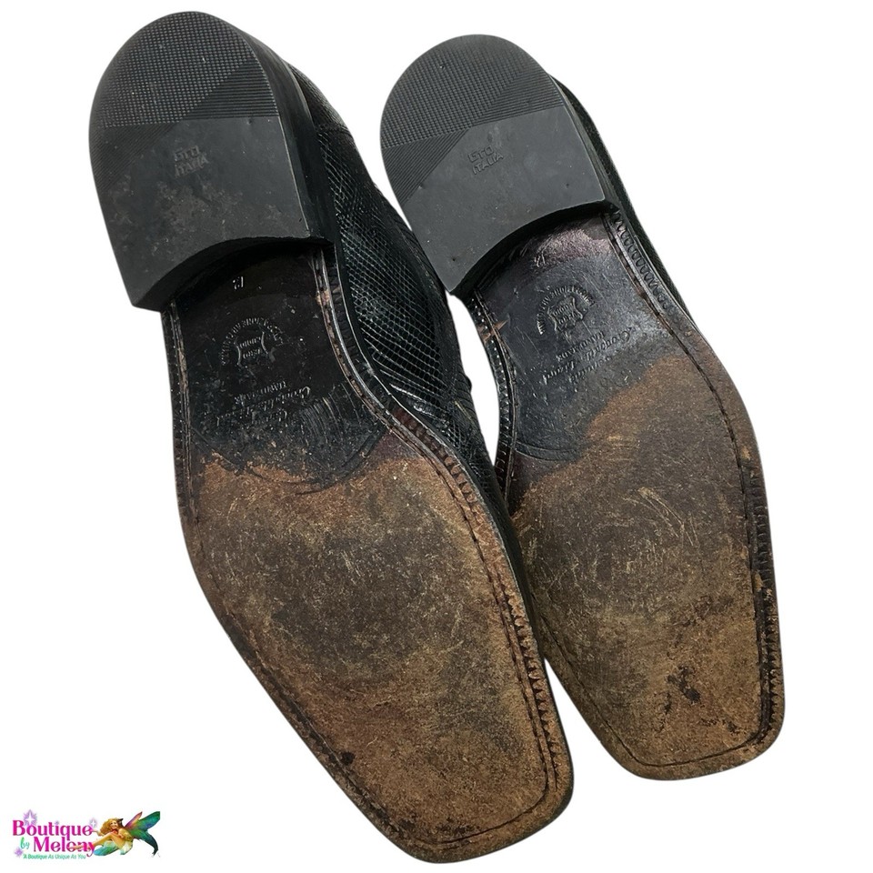 David Eden Black Genuine Crocodile Lizard Square Toe Vintage Dress Shoe ...