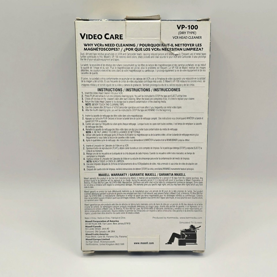 Maxell High Quality Video Head Cleaner VP-100 VHS Tape VCR Dry Type ...