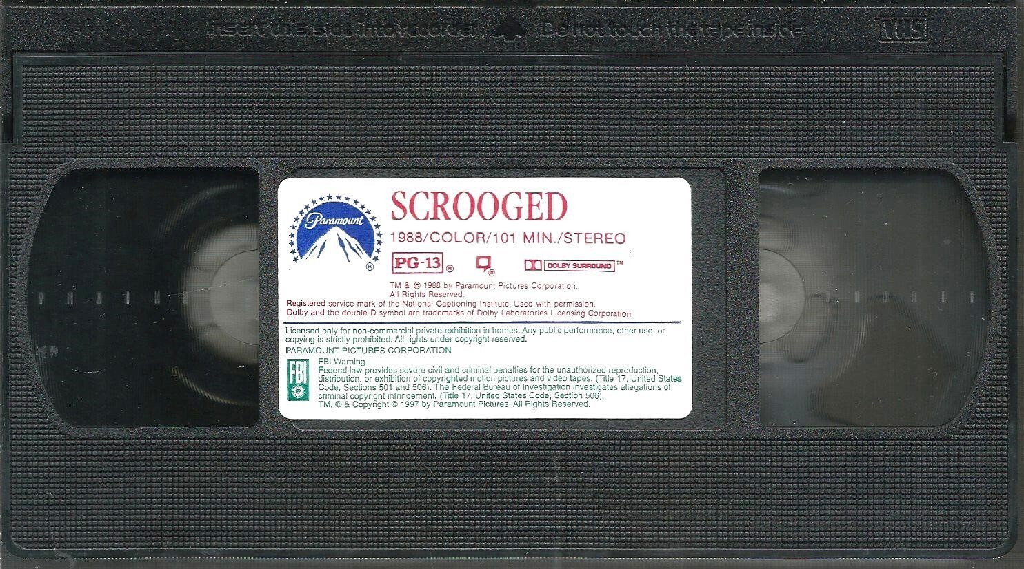 Scrooged VHS 1989 Bill Murray Karen Allen John Forsythe A Christmas ...