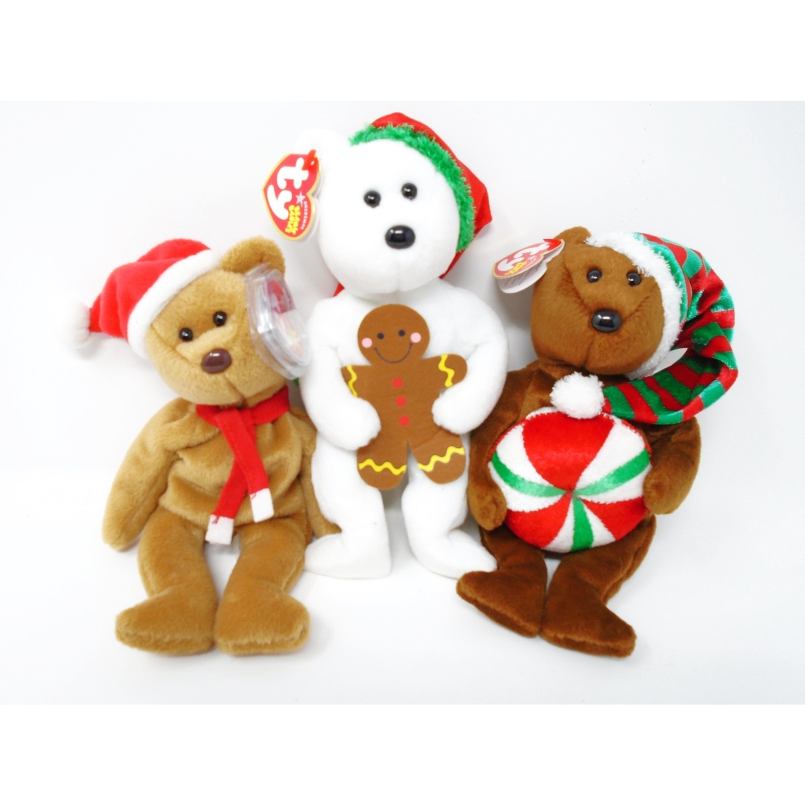 Lot of 3 Ty Christmas Beanie Babies Bears Teddy 97-Goody 05 -Yummy 05 w ...