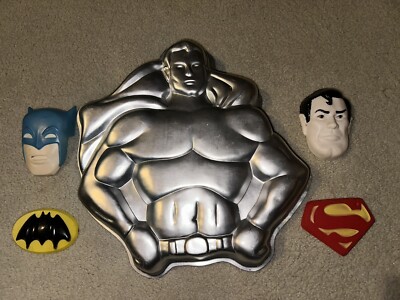 BATMAN SUPERMAN Vintage Wilton Super Hero Cake Pan Mold Set Topper ...