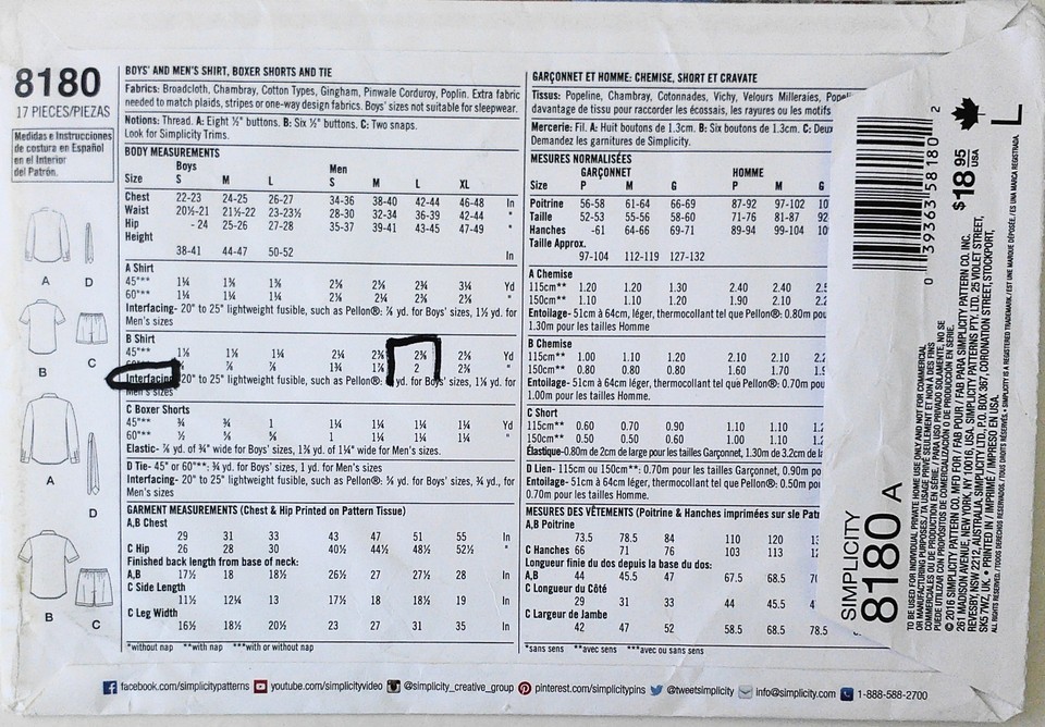 Simplicity 8180 Mens Boys 3 Hour Shirts Boxer Shorts Tie Sewing Pattern S-XL/S-L | eBay