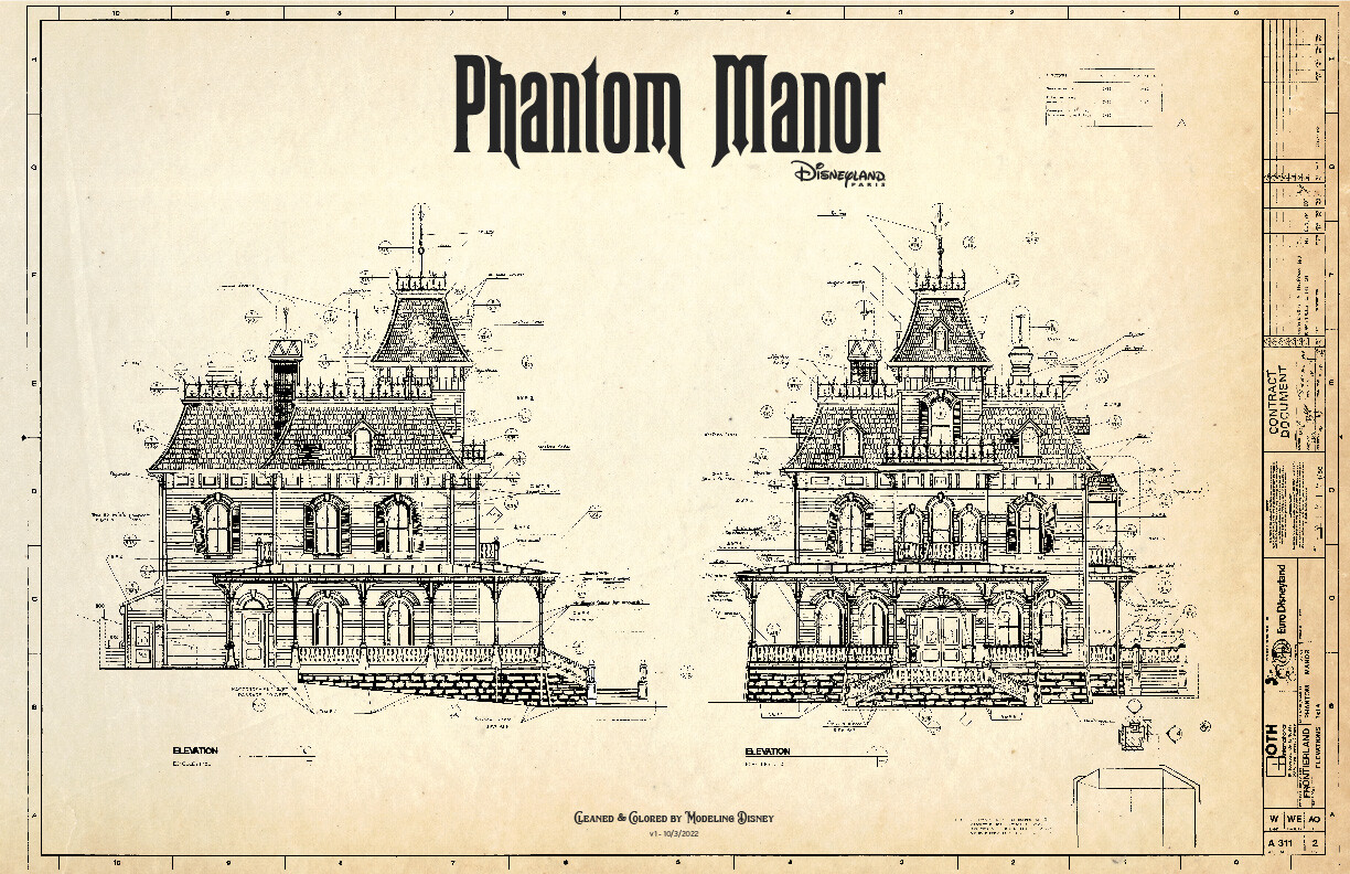 Disneyland Paris - Phantom Manor - Haunted Mansion Colored Blueprint | eBay