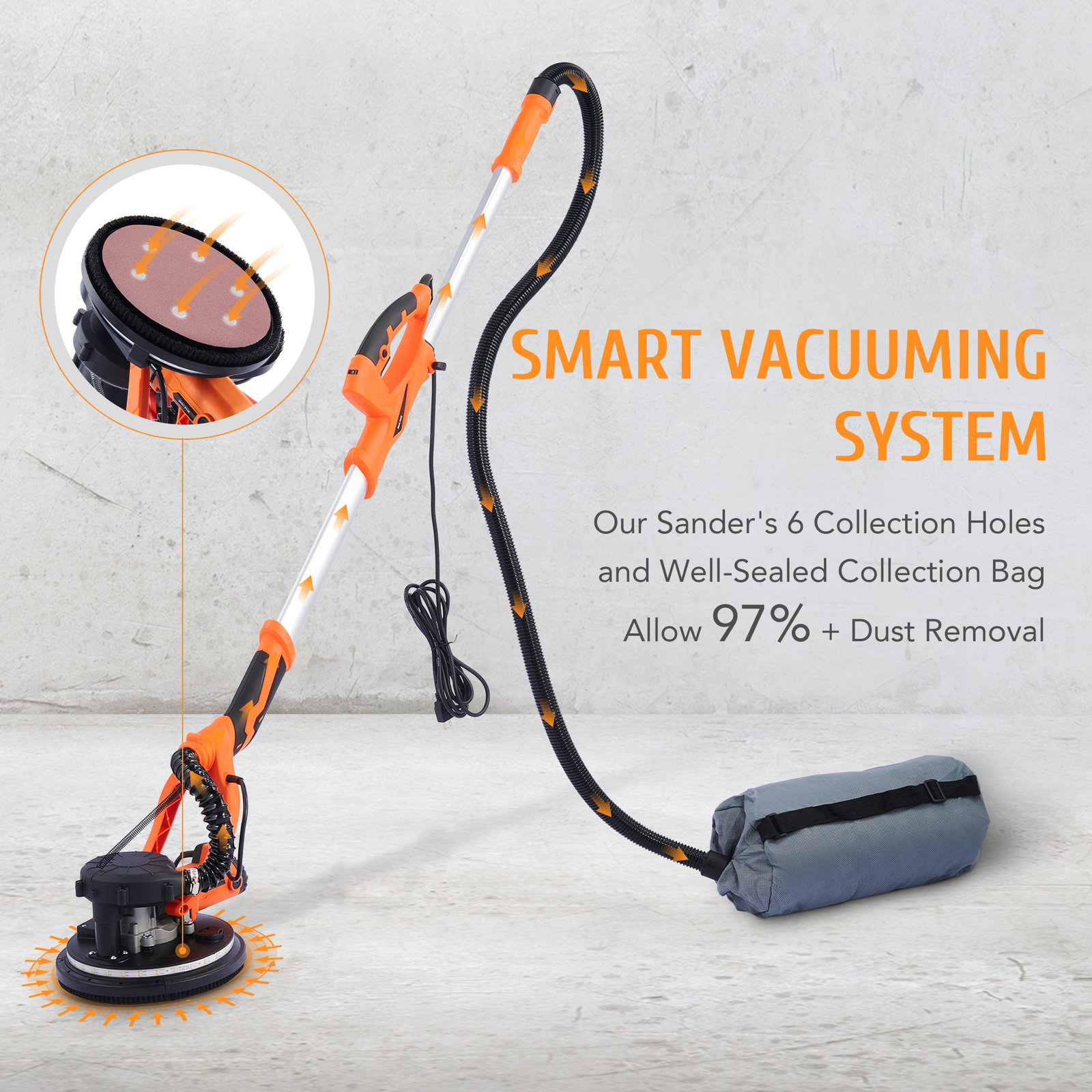 Drywall Sander 9" Vacuum System Folding Variable Speeds LED Strip w ...