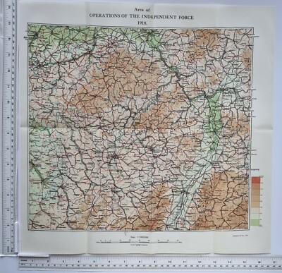 WW1 MAP AREA OF OPERATIONS OF INDEPENDENT FORCE 1918 FRANKFURT KOLN ...